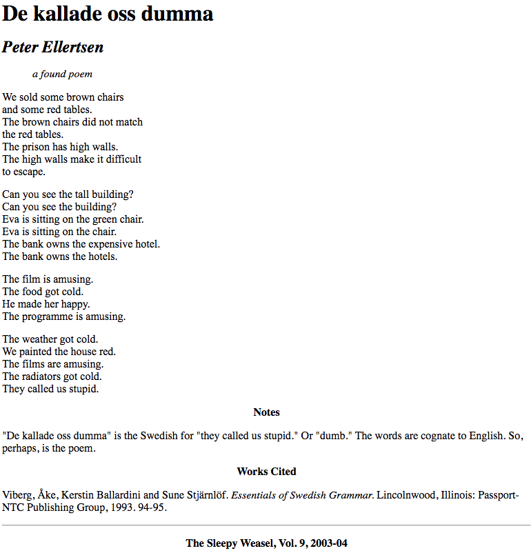 Found poem — in a Swedish grammar book I kept in my office at at SCI ...